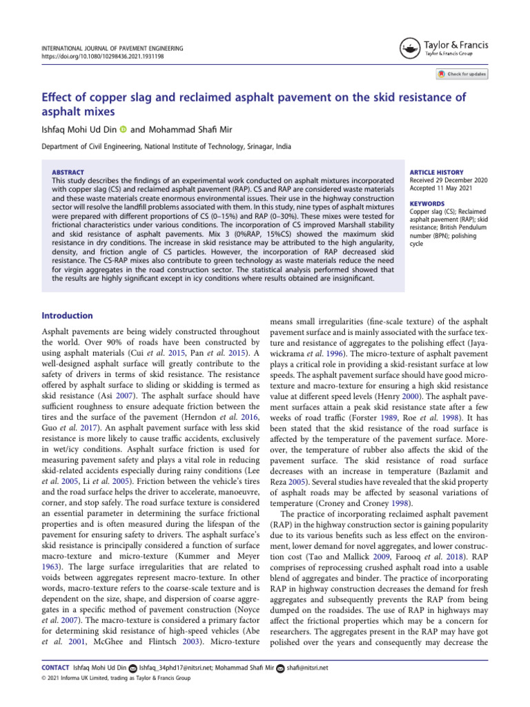Effect of Copper Slag and Reclaimed Asphalt Pavement On The Skid ...