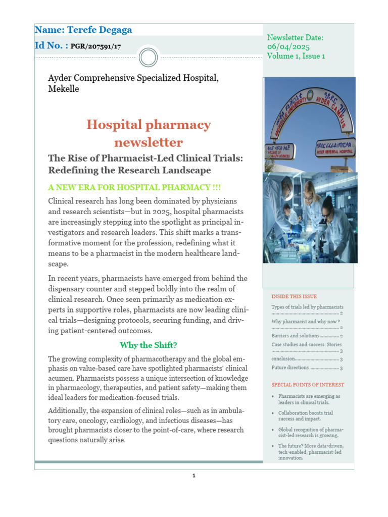 Terefe's Newsletter Assignment | PDF | Pharmacy | Pharmacist