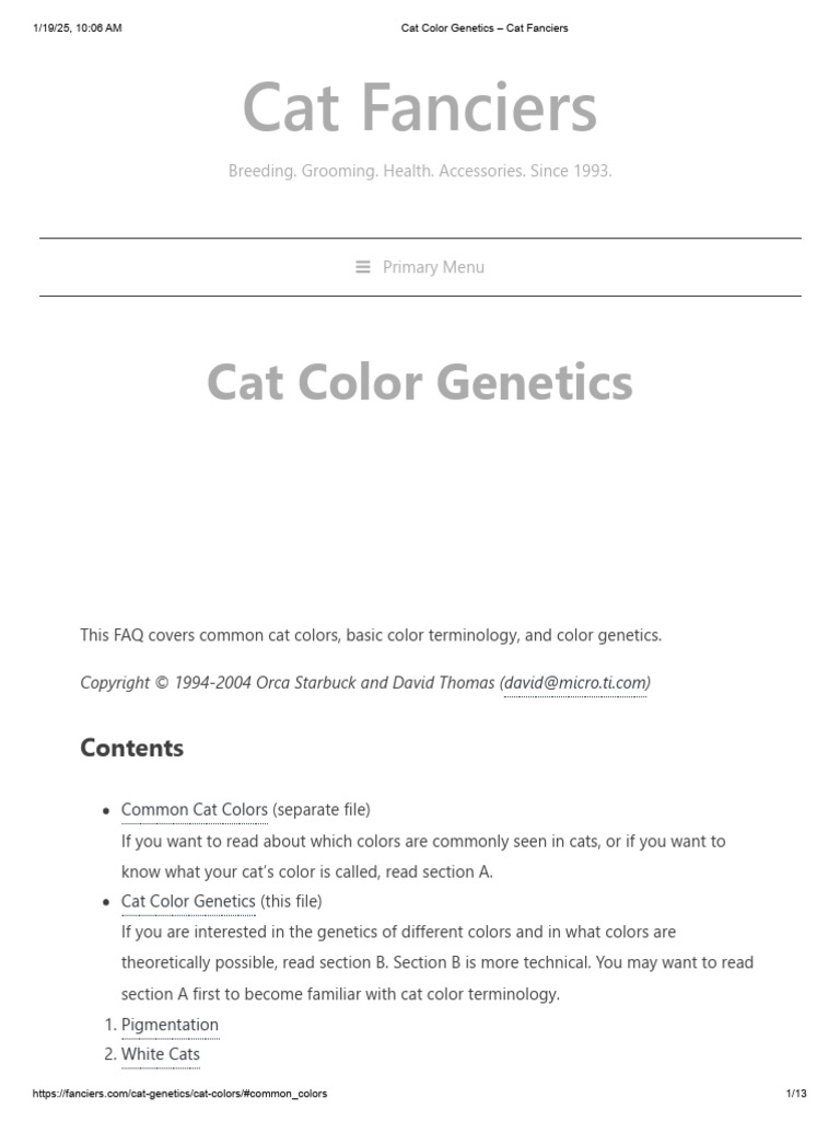 Cat Color Genetics Cat Fanciers Pdf Dominance Genetics Zygosity