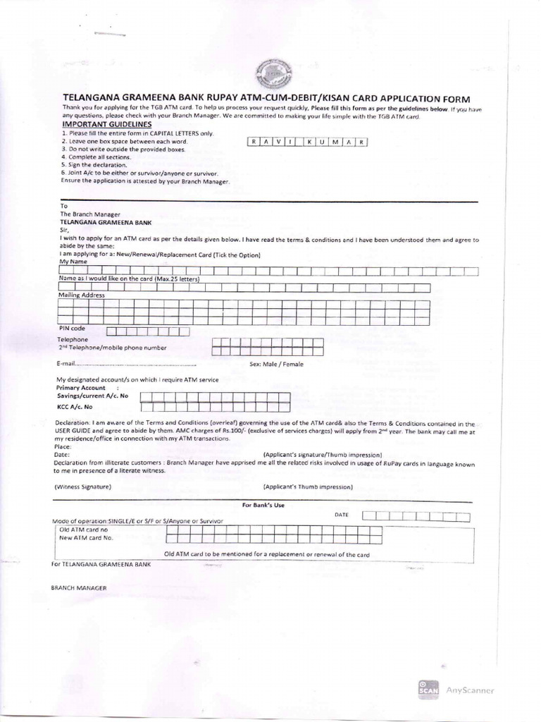 TG Bank Application Form | PDF