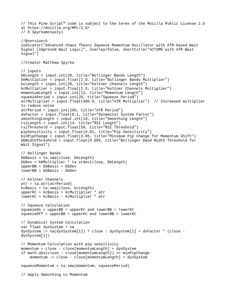 Advanced Chaos Theory Squeeze Momentum Oscillator with ATR-based Wait Signal | PDF | Electronics ...