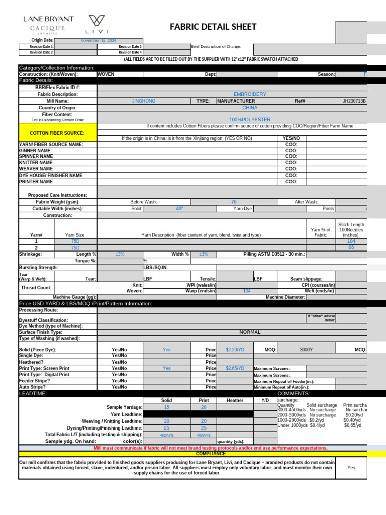 FDS MC#1042841-JH230713B | PDF | Textiles | Yarn