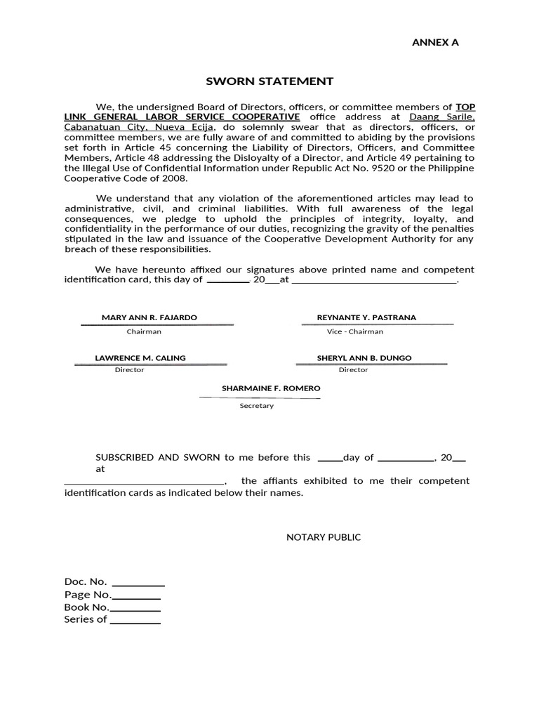 ANNEX A Sworn Statement | PDF