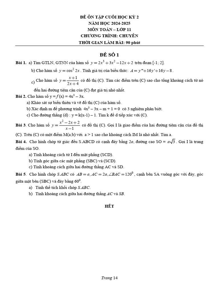 De On Tap ck2 Toan 11 Nam 2024 2025 Truong Chuyen Luong Van Chanh Phu Yen | PDF