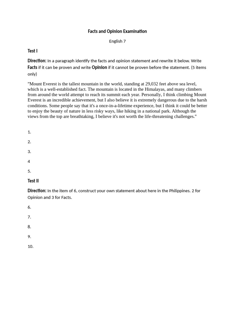 Facts and Opinion Examination | PDF