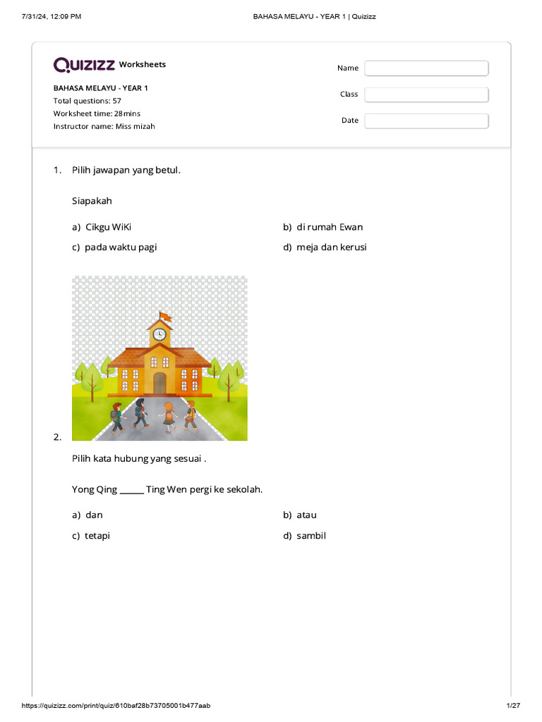 BAHASA MELAYU - YEAR 1 _ Quizizz | PDF