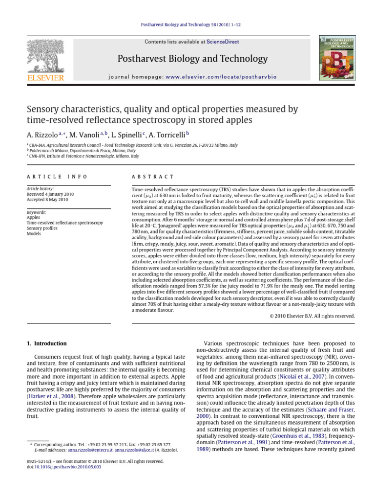 Sensory Characteristics Quality and Optical Properties - 2010 ...