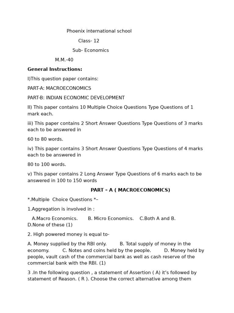 Class-12 Economics P.T.1 | PDF | Money Creation | Money