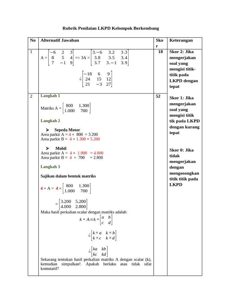 Rubrik Penilaian LKPD Kelompok Berkembang | PDF