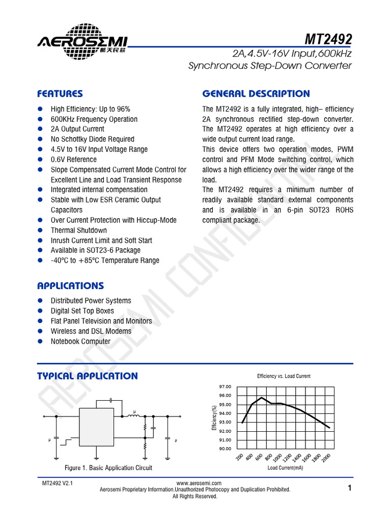 C89358 DC-DC电源芯片 MT2492 规格书 西安航天民芯DC-DC电源芯片规格书 PDF | PDF | Capacitor ...