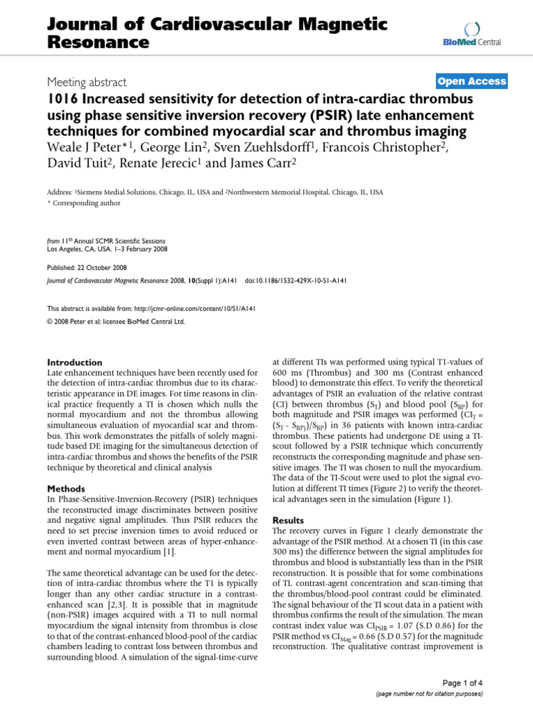 Using Phase Sensitive Inversion Recovery (PSIR) | PDF | Magnetic ...