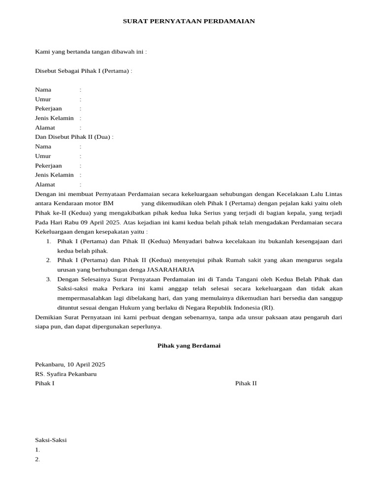 Contoh Surat Perdamaian | PDF