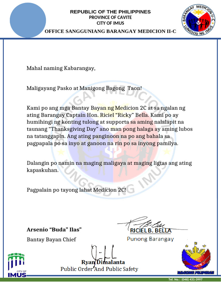 Bantay Bayan Thanksgiving Letter | PDF