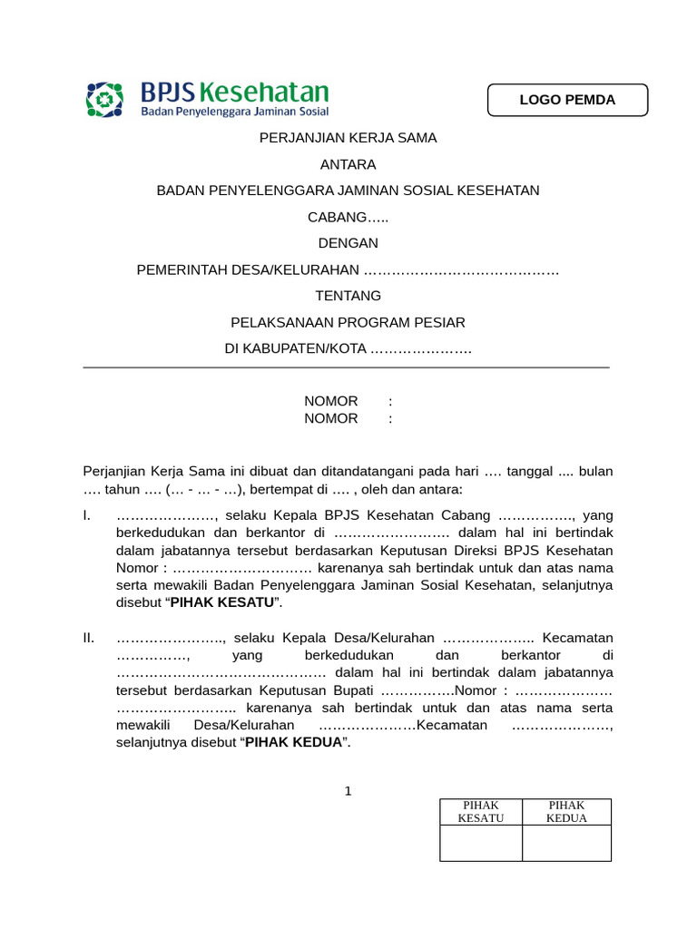 Template PKS PESIAR Dengan Pemdes Tahun 2025 | PDF