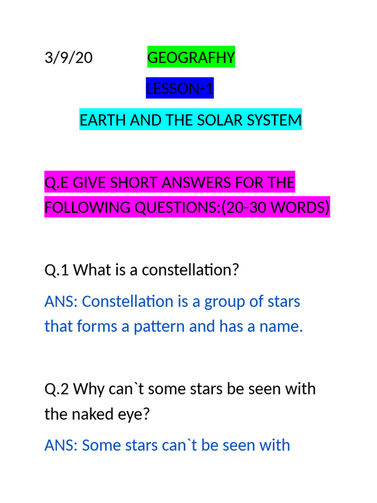 Chapter-1 The Earth and The Solar System GEOGRAFHY | PDF