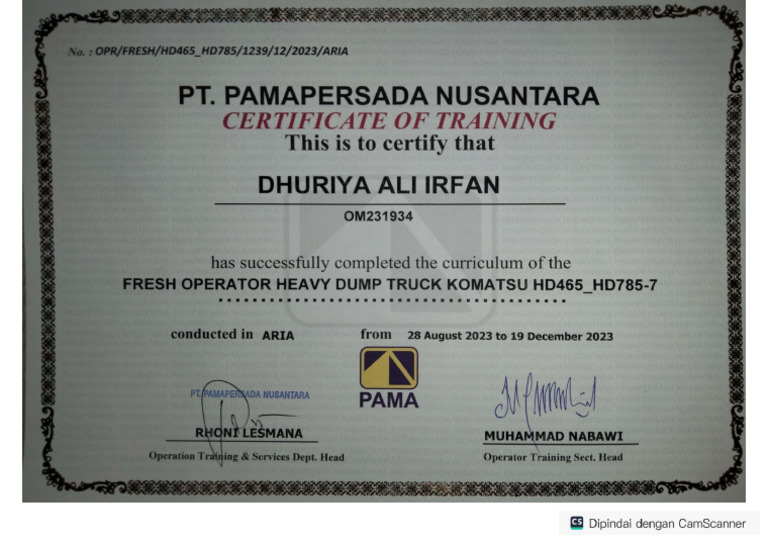 Sertifikat Pama | PDF