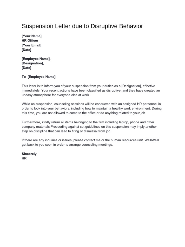Suspension Letter for Disruptive Behavior | PDF