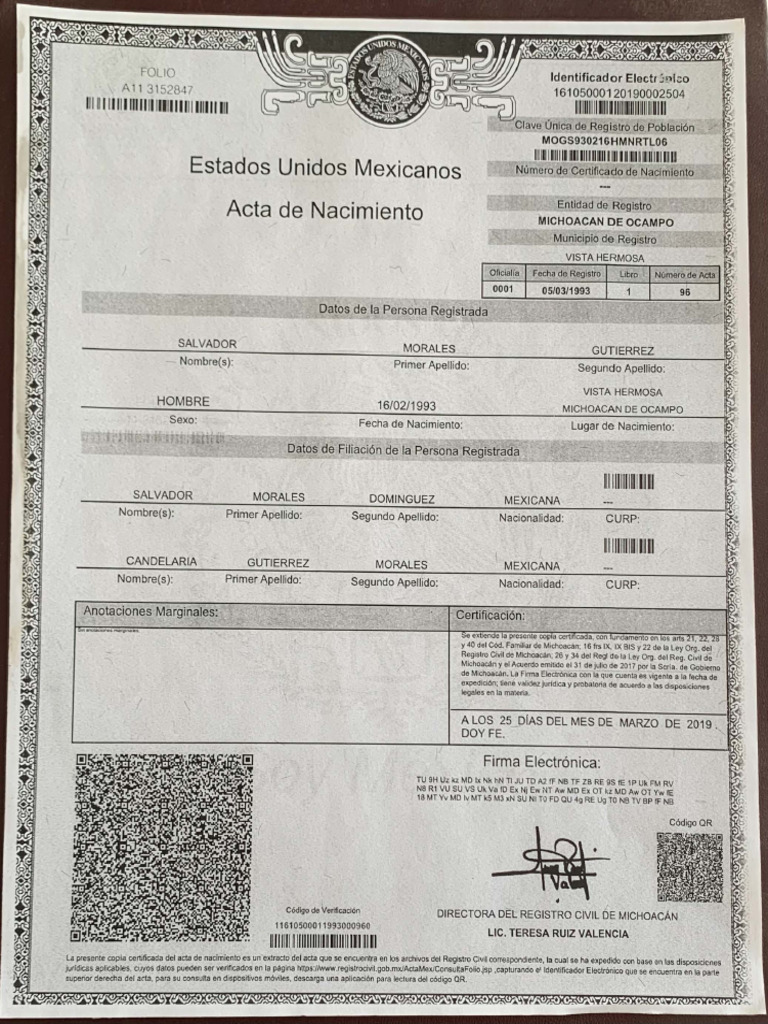 Acta de Nacimiento | PDF