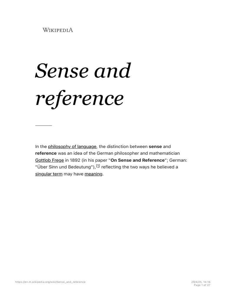 Sense and Reference - Wikipedia | PDF | Contemporary Philosophy | Logic