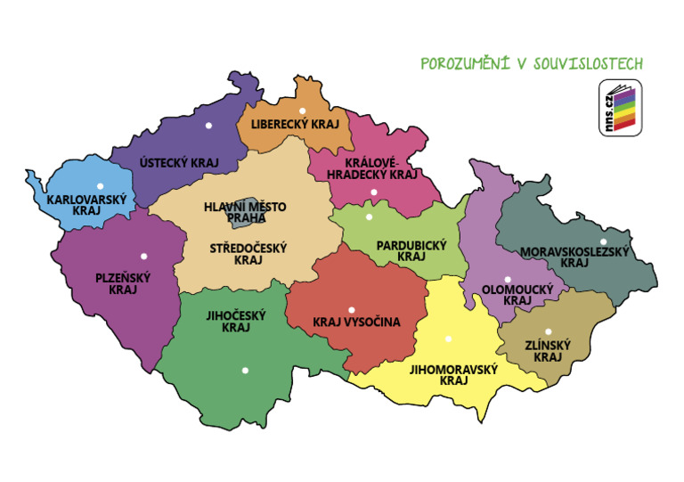 Mapa CR Kraje A5 KRAJE - S Popisky Vybarvena | PDF
