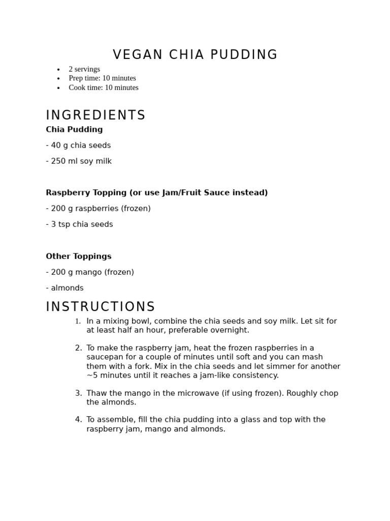 Vegan Soy Milk Chia Pudding Recipe | PDF