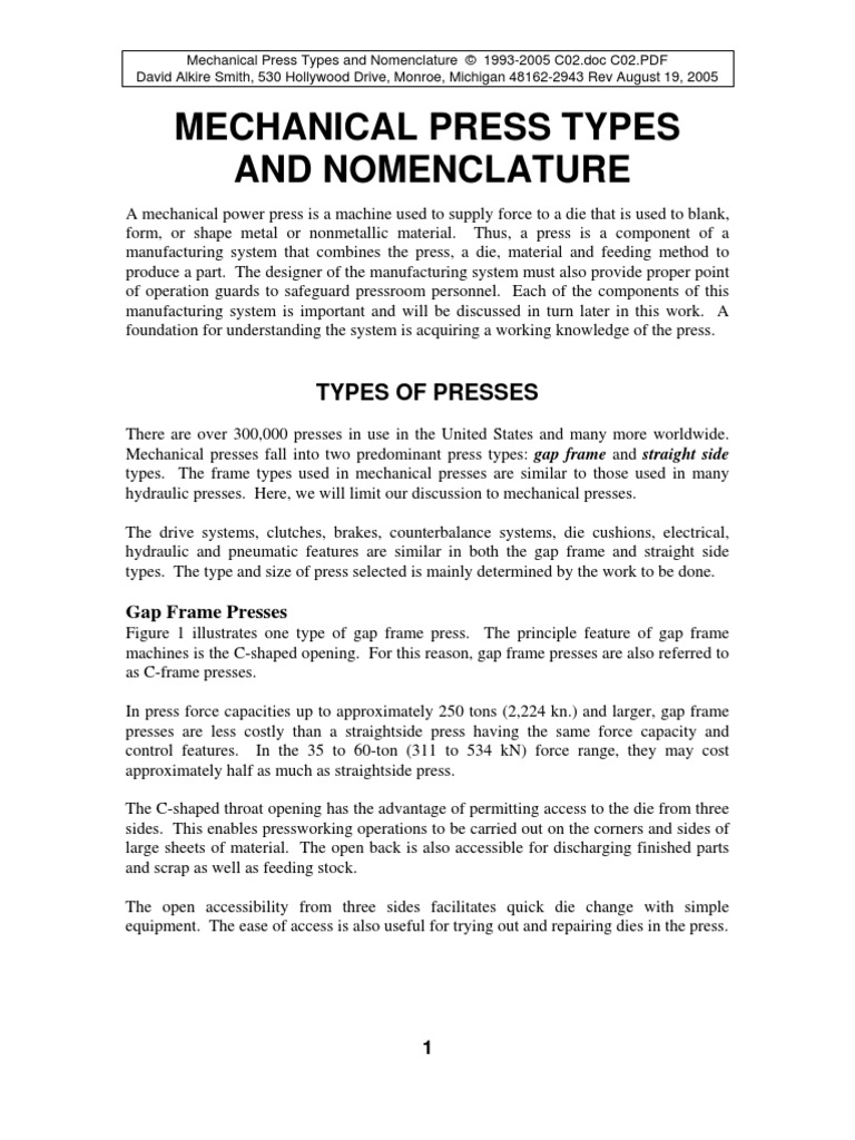 Mechanical Press Types and Nomenclature | PDF | Clutch | Transmission ...