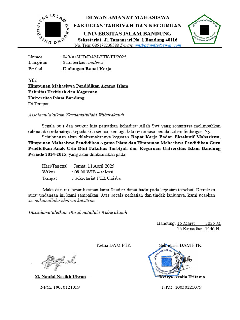 049 Undangan RAKER Hima PAI | PDF