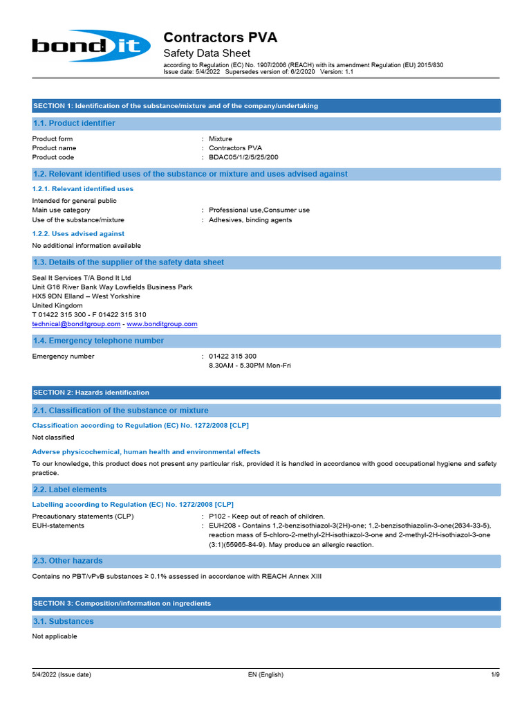 BDAC5-Contractors PVA-SDS | PDF | Working Conditions | Workplace