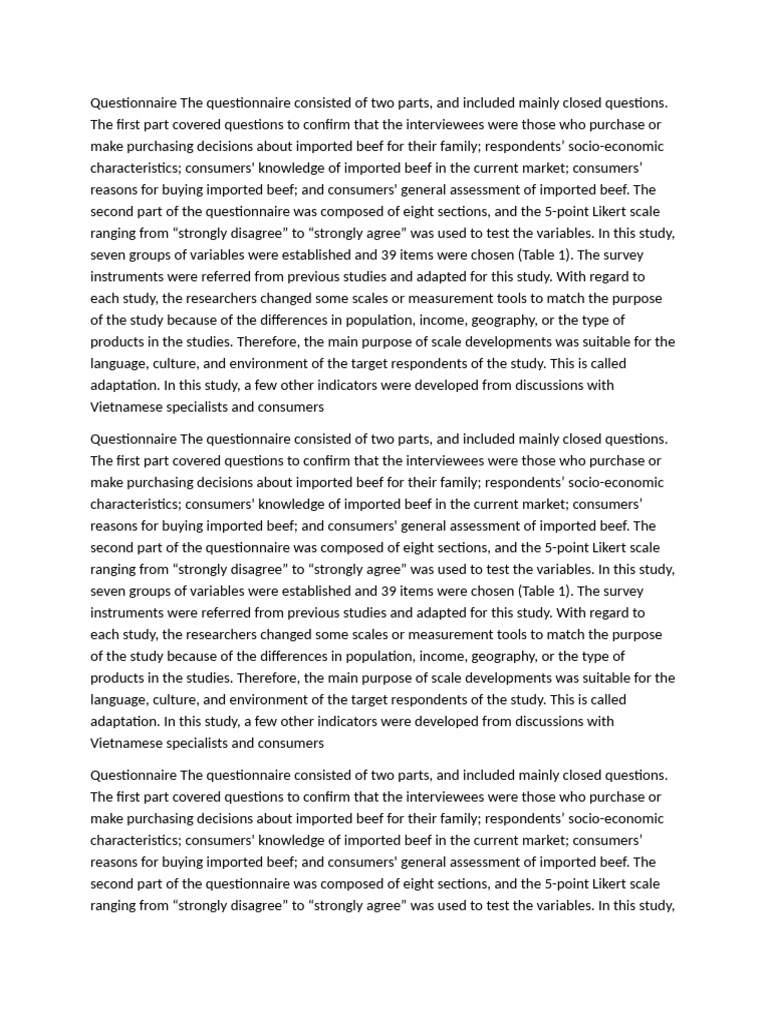 Questionnaire The Questionnaire Consisted of Two Parts | PDF ...
