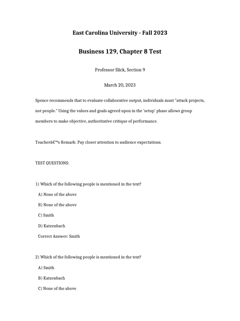 Business 129 Chapter 8 Test | PDF