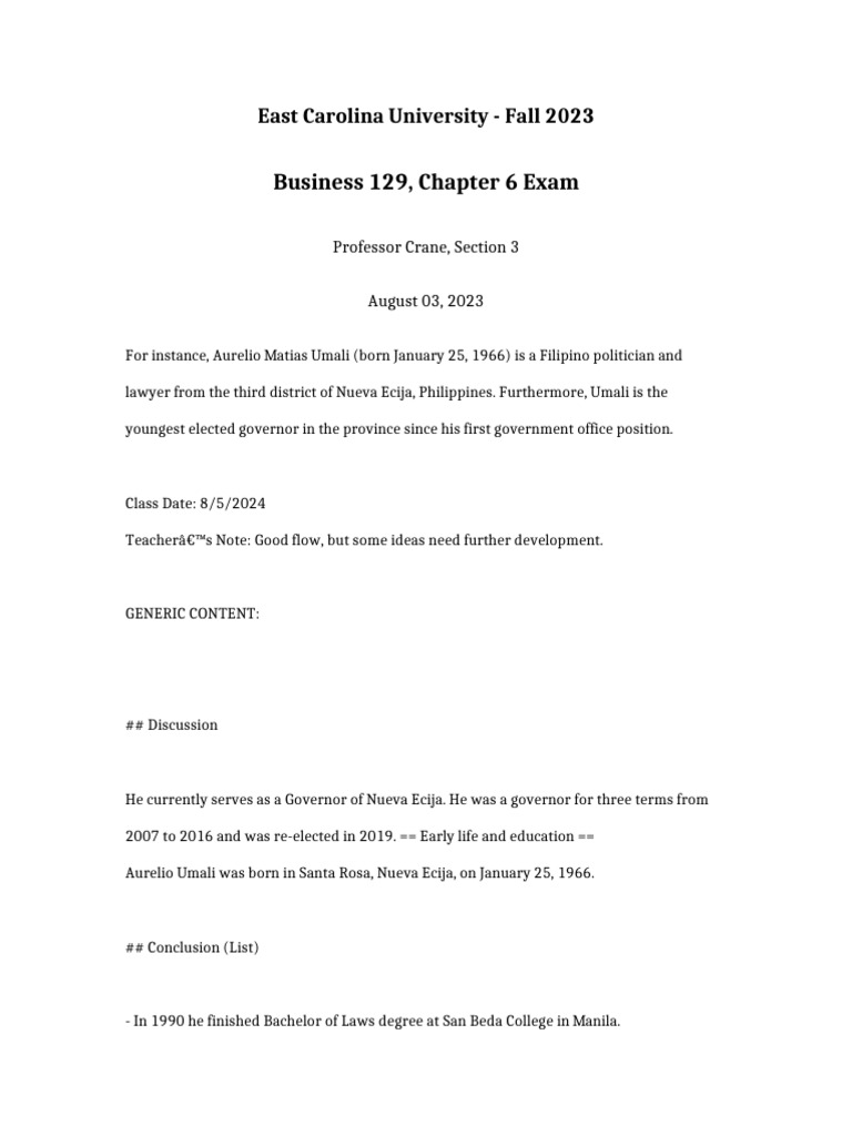 Business 129 Chapter 6 Exam | PDF