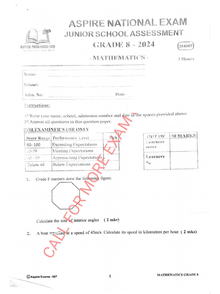 G8 Aspire 007 Maths | PDF