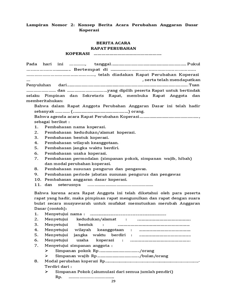 Konsep Berita Acara Perubahan Anggaran Dasar | PDF