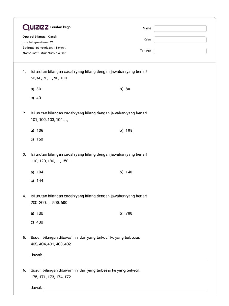 Operasi Bilangan Cacah | PDF
