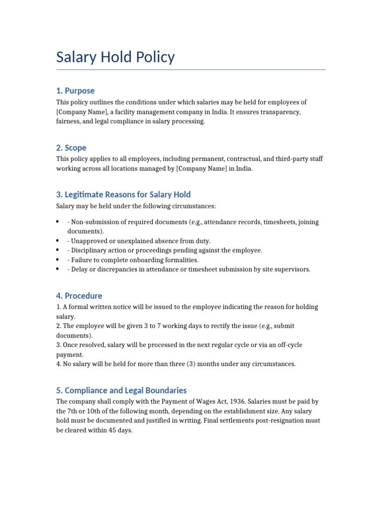Salary Hold Policy Overview | PDF