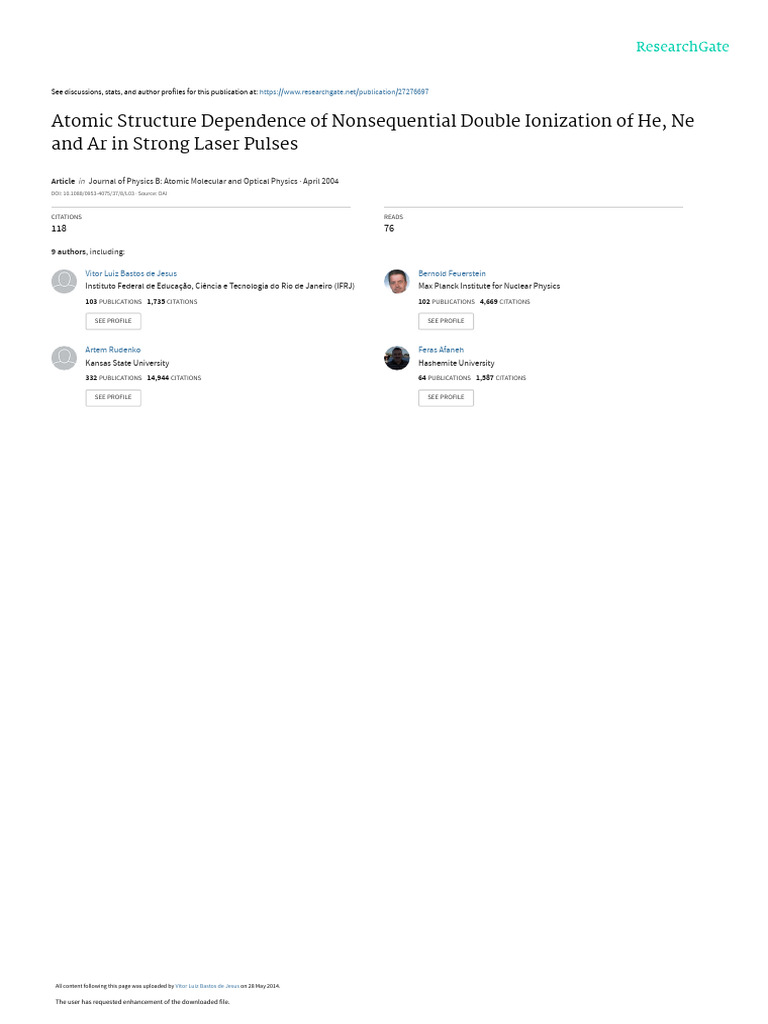Atomic Structure Dependence of Nonsequential Doubl | PDF | Ionization ...