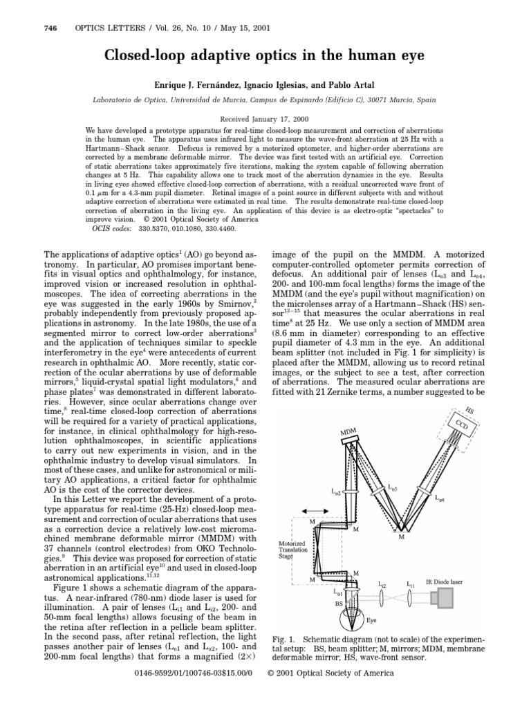Closed-Loop Adaptive Optics in The Human Eye | PDF | Optics | Light