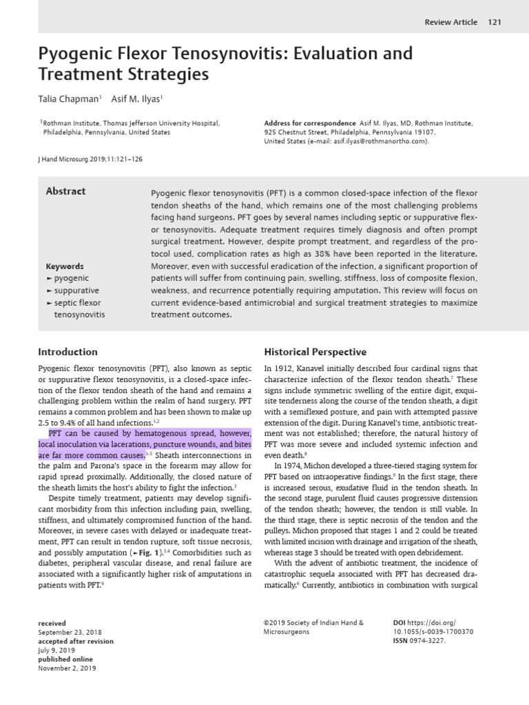 Pyogenic Flexor Tenosynovitis- Evaluation and Treatment Strategies ...