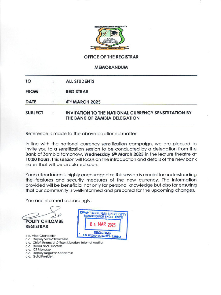 Memo To Students - National Currency Sensitization by Boz | PDF