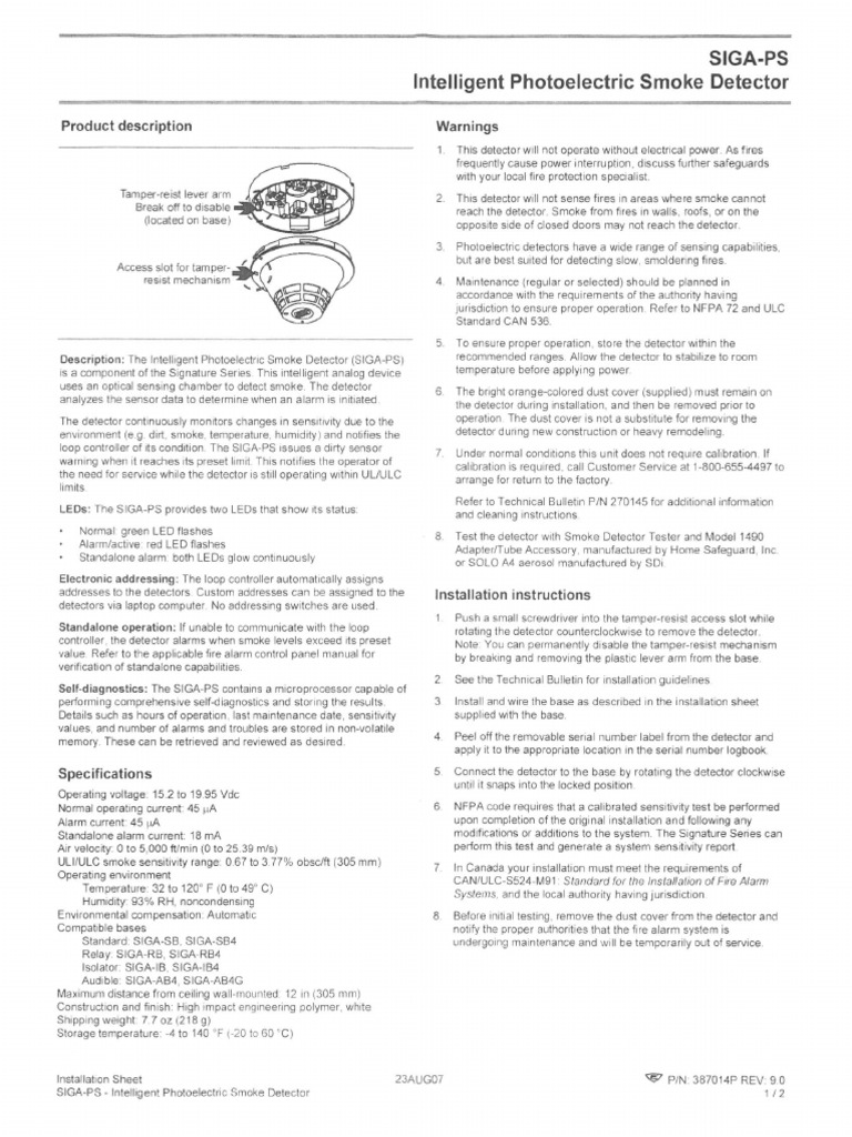 SIGA-PS Data Sheet | PDF
