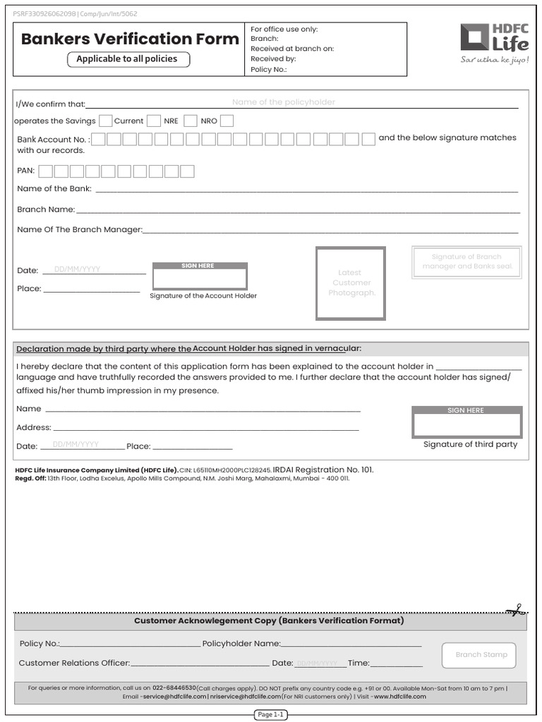 Bankers Verification Form | PDF | Insurance | Financial Services