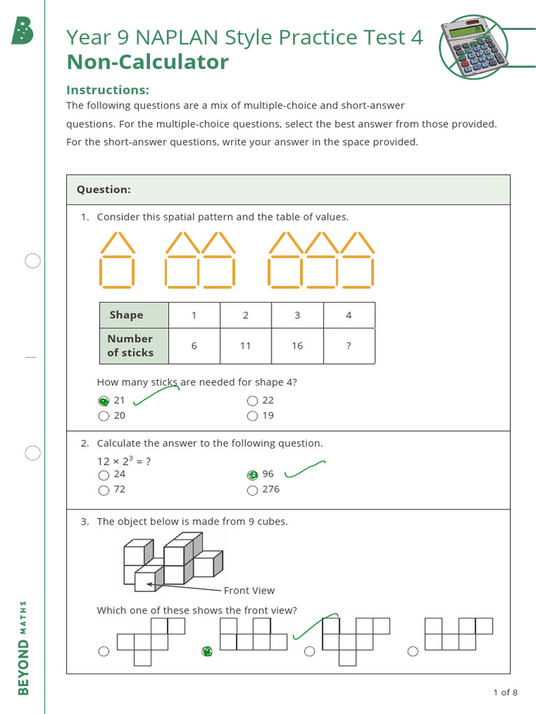 Year 9 NAPLAN Non-Calculator Test | PDF