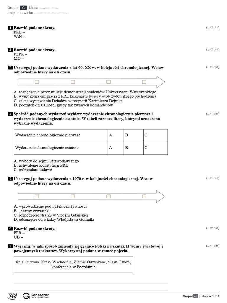SPRAWDZIAN POLSKA PO II WOJNIE ŚWIATOWEJ | PDF
