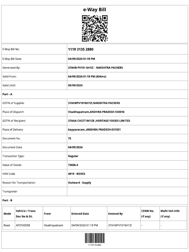 Eway Bill Heritage | PDF