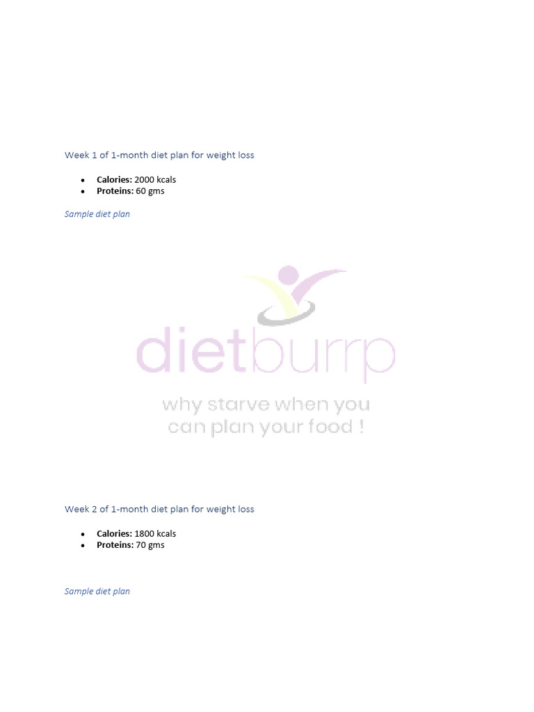 1 Month Diet Plan For Weight Loss PDF (Indian Menu) | PDF | Dieting | Lunch