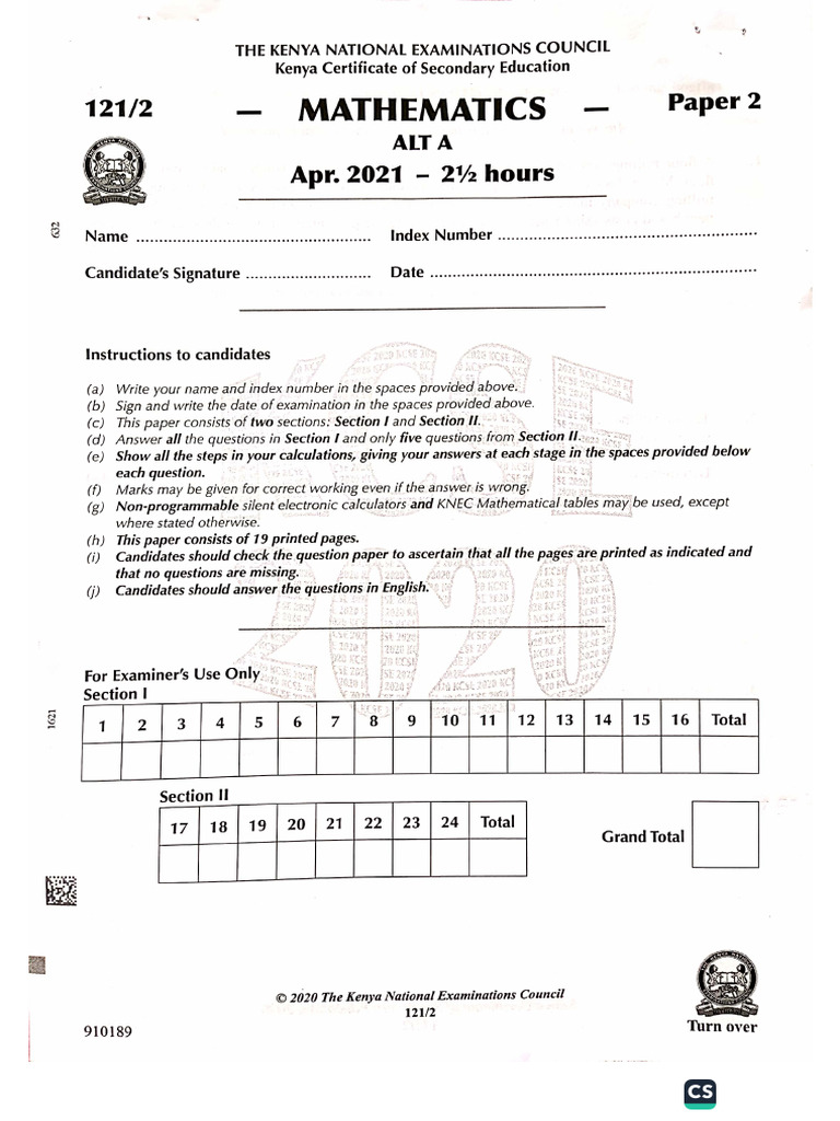 2020 Kcse Math P2 | PDF
