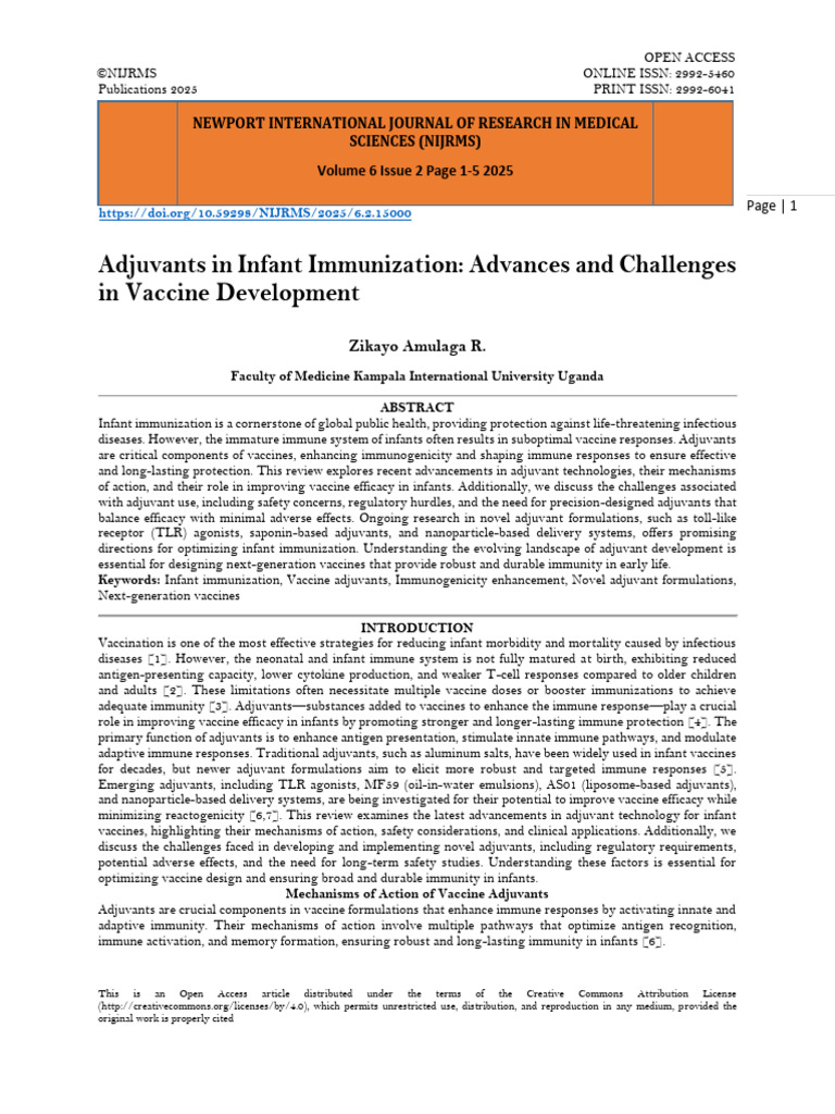 Adjuvants in Infant Immunization: Advances and Challenges in Vaccine ...