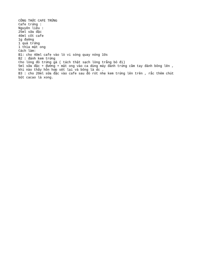 Cong Thuc Cafe Trung | PDF
