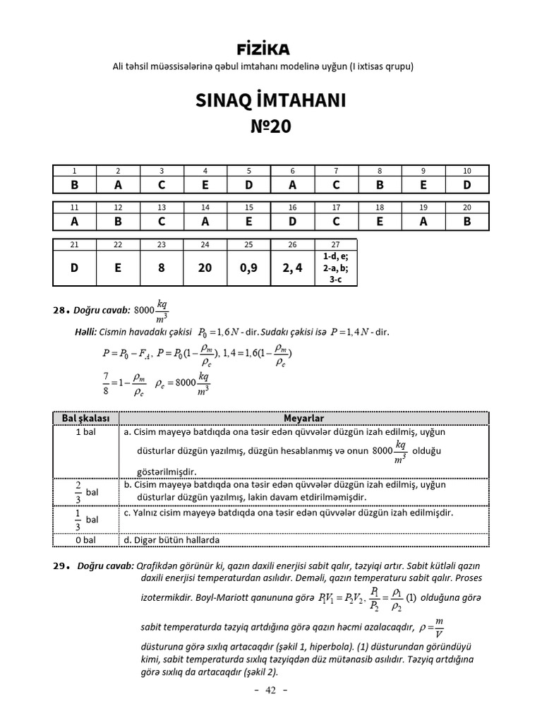 Fizika Qrup 1 AZ Sinaq 20 | PDF