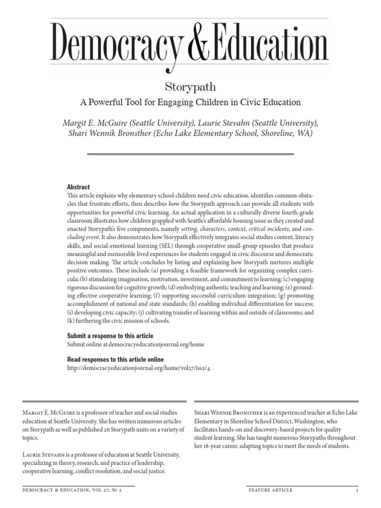 Storypath For Civic Education | PDF | Teachers | Learning